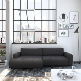 Ecksofa Musterring, B:296cm H:81cm T:190cm, grau, Flachgewebe VALMONT (60% Baumwolle/40% Leinen);Leder PURO, pigmentiertes Leder;Microfaser CRONA