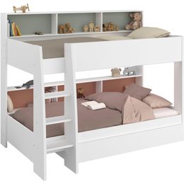 Etagenbett Parisot, B:208cm H:164cm L:132cm, wei&szlig;, Kinderzimmer, Etagenbetten, "Leo 11", Farbige R&uuml;ckwand an der Liegefl&auml;che drehbar
