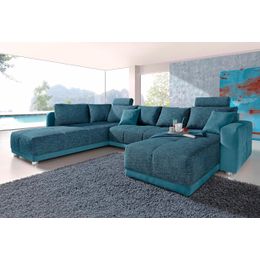 Jockenh&ouml;fer Wohnlandschaft, B:337cm H:69cm T:180cm, blau, JOCKENH&Ouml;FER GRUPPE, Struktur Farbe petrol: 87% Polyester, 13% Polyacryl;Struktur Farbe greige: 45%