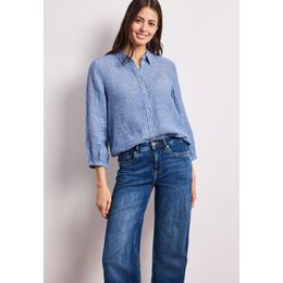 Street One Damen Hemdbluse, blau, Gr. 46, gestreift, Web, 100% Leinen, Blusen, aus Leinen