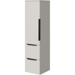 Midischrank SAPHIR, B:30cm H:121cm T:33cm, beige, Holzwerkstoff, Badezimmer, Schr&auml;nke, "1 Dreht&uuml;r und zwei Ausz&uuml;ge mit Soft-Close"