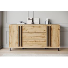 Sideboard Home Affaire, B:150cm H:77,8cm T:39,5cmeichefarben votan, Holzwerkstoff, Wohnzimmer, Sideboards, "Helsinki, Kommode mit 2 T&uuml;ren und 3
