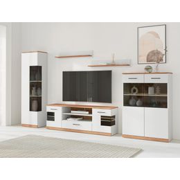Wohnwand OTTO HOME, B:300cm H:180cm T:35cm, wei&szlig;, Holz teilmassiv, Wohnzimmer, Kastenm&ouml;bel-Sets, "Ribe: 5teilig, Breite: 300cm,Fronten aus