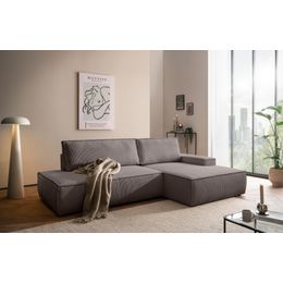 Ecksofa OTTO HOME, B:275cm H:85cm T:167cm, grau, 100% Polyester, Wohnzimmer, Sofas, "SHERWOOD Cord Schlafsofa in L-Form offen (275cm)",