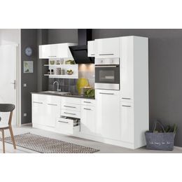 K&uuml;chenzeile KOCHSTATION, B:300cm T:60cm, wei&szlig;, Komplettk&uuml;chen-Sets, "KS-Tulsa", mit E-Ger&auml;ten, Breite 300 cm, schwarze Metallgriffe, MDF Fronten
