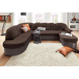 Wohnlandschaft DOMO collection, B:293cm H:84cm T:180cm, braun, (gepr&auml;gte) Luxus-Microfaser (100% Polyester);Kunstleder SOFTLUX / Struktur (100%