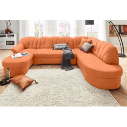 Wohnlandschaft DOMO collection, B:293cm H:84cm T:180cm, orange, (gepr&auml;gte) Luxus-Microfaser (100% Polyester);Kunstleder SOFTLUX / Struktur (100%