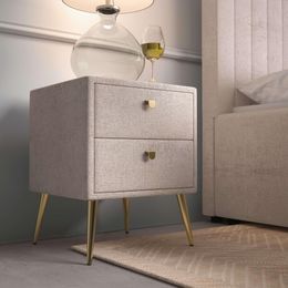 Nachtschrank OTTO HOME, B:41cm H:54cm T:40cm, beige, Metall, Stoff, Schr&auml;nke, "MOIVREE Polster-Nachtkommode wahlweise mit 2 Schubladen oder F&auml;cher",