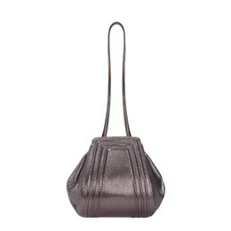 Gretchen Damen Schultertasche, silber, Leder, unifarben, Taschen, aus italienischem Kalbsleder