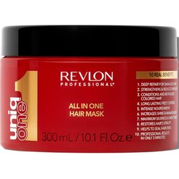 Haarmaske "UNIQONE ALL IN ONE MASK", 300ml, rot, Revlon PROFESSIONAL, Haarpflegemittel, Zehn Vorteile speziell f&uuml;r kraftloses und gesch&auml;digtes Haar.