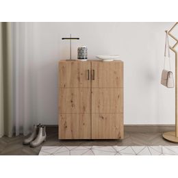Schuhschrank Home Affaire, B:91,6cm H:113,2cm T:32,4cm, braun, Holzwerkstoff, Flur, Schr&auml;nke, "Islay, Dreht&uuml;ren auf Rollen, B/T/H: 91,6/32,4/113,2
