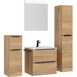 Badm&ouml;bel-Set Nobilia, B:140cm H:169cm T:48,7cm, braun, Kastenm&ouml;bel-Sets, "Levere", inkl. Spiegel mit Touch-Sensor, in vier Breiten