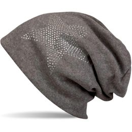 styleBREAKER Damen Beanie "Warme Beanie M&uuml;tze mit Strass Stern", grau, Modisch, Obermaterial: 50% Viskose CV. 50% Baumwolle CO., M&uuml;tzen