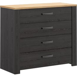 Kommode FORTE, B:101,4cm H:87cm T:42cm, schwarz, Spanplatte, Schlafzimmer, Sideboards, "Bohol", B/H/T 101,4/87/42 cm, 4 Schubk&auml;sten