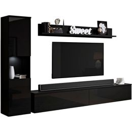 Wohnwand OTTO HOME, B:220cm H:130cm T:33cm, schwarz, Wohnzimmer, Kastenm&ouml;bel-Sets, "PARIS, Vitrine T&uuml;ranschlag links/rechts wechselbar", grifflose