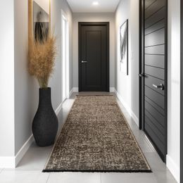 Teppich, B:80cm H:7mm L:150cm, braun, Ayyildiz Teppiche, Chenille, Wohnzimmer, Teppiche, "SPACE 1900, auch als L&auml;ufer", L&auml;ufer, Kurzflor, Boho,