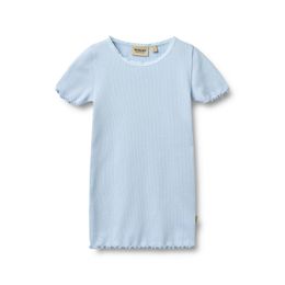 Wheat M&auml;dchen T-Shirt "Wheat Rippen T-Shirt S/S Katie", blau, Gr. 98, unifarben, 48% Baumwolle (Bio), 48% Modal, 4% Elasthan, Shirts