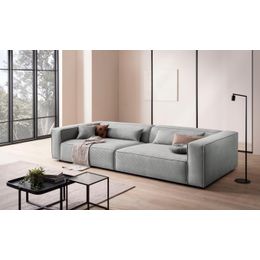 3-Sitzer, B:316cm H:66cm T:136cm, grau, LeGer Home by Lena Gercke, 100% Polyester, Sofas, "PIARA XXL Cord, Sofa mit Kedernaht", schwarze F&uuml;&szlig;e,
