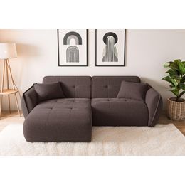 Ecksofa Home Affaire, B:253cm H:81cm T:157cm, braun, 100% Polyester, Wohnzimmer, Sofas, "MIRELDA L-Form mit Steppungen, Recamiere rechts/links,