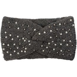 styleBREAKER Damen Stirnband "Strick Stirnband Perlen Metallic Faden und Knoten Detail", grau, Modisch, Obermaterial: 100% Polyacryl PAN., M&uuml;tzen