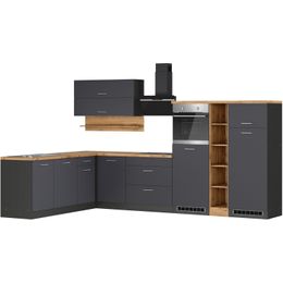 Winkelk&uuml;che KOCHSTATION, B:340cm H:200cm T:60cm, grau, Komplettk&uuml;chen-Sets, "KS-Milan", Stellbreite 340/220 cm, viel Stauraum, wahlweise mit E-Ger&auml;ten