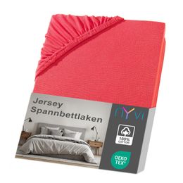 NYVI Jersey Spannbettlaken DreamScience f&uuml;r Matratzen bis 22 cm H&ouml;he - Weich & Anschmiegsam, Rundumgummizug, B&uuml;gelfrei Farbe:rot;Gr&ouml;&szlig;e:140x200 - 160x200 cm