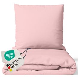 NYVI Bettw&auml;sche Set DreamScience Mikrofaser Uni - Atmungsaktiv & Weich - Mit Rei&szlig;verschluss Farbe:ros&eacute;;Gr&ouml;&szlig;e:155x220 + 80x80 cm