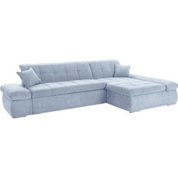 Ecksofa DOMO collection, B:300cm H:80cm T:172cm, blau, Chenille (85% Polyester, 15% Acryl), Wohnzimmer, Sofas, "MORIC Massiv - Belastbar bis 140