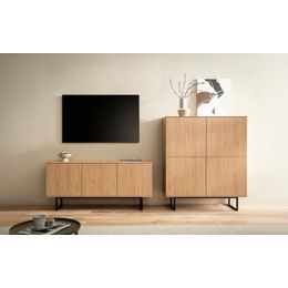 Wohnzimmer-Set Home Affaire, B:280cm H:137cm T:40cm, beige, Kastenm&ouml;bel-Sets, "Lund, moderne Anbauwand, Wohnzimmer-Set in Stone Oak oder Nussbaum",