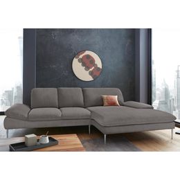 Ecksofa W.Schillig, B:310cm H:87cm T:185cm, grau, Chenille-Flachgewebe R66 (85% Polyester, 15% Nylon);Longlife Xtra-Leder Z59: Glattleder mit