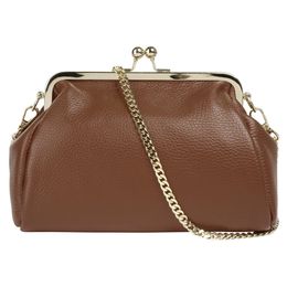 CLUTY Damen Abendtasche, braun, Leder, leicht gl&auml;nzend, unifarben, Taschen, echt Leder, Made in Italy