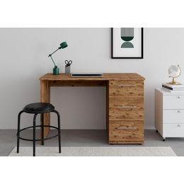 Schreibtisch, B:115cm H:73cm T:56cm, braun, VOGL M&Ouml;BELFABRIK, B&uuml;ro, Tische, "Tobi, mit 3 Schubk&auml;sten", optional mit Tastaturauszug, Breite 115 cm