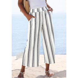 Lascana Damen Lascana 7/8-Hose &raquo;mit locker-luftigem Bein&laquo; aus strukturierter Ware, sommerliche Schlupfhose, Strandhose schwarz-wei&szlig; 40, N-Gr