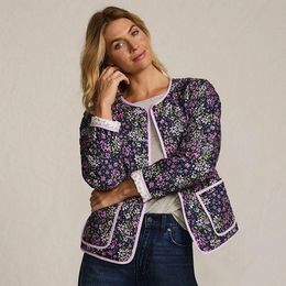 LANDS' END Kragenlose FEATHERFREE Wende-Steppjacke Gemustert f&uuml;r Damen, Damen, size: regular, Blau, Polyester, by Lands' End
