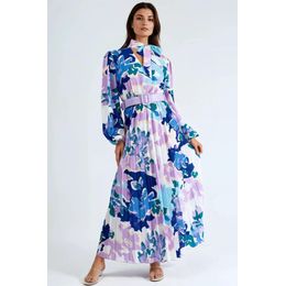 Midikleid mit abstraktem Druck und Choker-Kragen