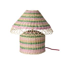 Rice Natur-Rattan Tischlampe, niedrig Pink gestreift - 54 x 54 x 41 cm