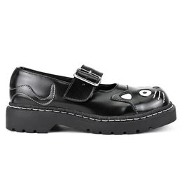T.U.K. TUK Damen Mary Jane Kitty Plateau-Gothic-Schuhe aus schwarzem Leder - T2025
