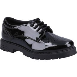 Hush Puppies Jayne Patent SNR M&auml;dchenschuhe Aus Schwarzem Leder Mit Schn&uuml;rung