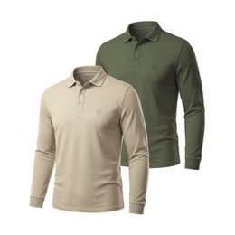 Normani 2er Set Herren Langarm Poloshirt Lyroe in Beige/Oliv | Gr.: XL
