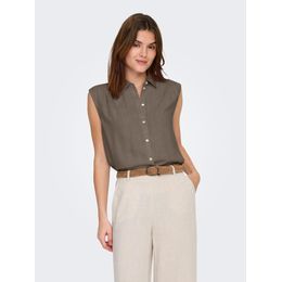 Only Damen Blusentop "ONLSIESTA S/L LINEN BL SHIRT PNT NOOS", braun, Gr. M, unifarben, Web, Obermaterial: 80% Viskose, 20% Leinen, Blusen, mit Leinen