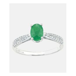 Diamant L'&eacute;ternel Ring aus 375 Wei&szlig;gold mit 0.15 Karat Diamant mit Smaragd | Gr.: 53