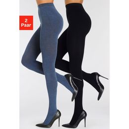 Lascana Damen Strickstrumpfhose "Warme Damen glatt gestrickte Baumwoll Strumpfhose", Gr. 32, blau, Obermaterial: 70% Baumwolle, 28% Polyamid, 2%