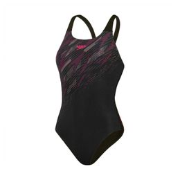Speedo - "Hyperboom Placement" Badeanzug f&uuml;r Damen, Halboffener R&uuml;cken (Schwarz/Pink/Holzkohle)