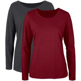 bonprix Damen bonprix Langarmshirt Packung, 2 Stk. Slim fit Passform, Rundhalsausschnitt, aus Baumwollmischung grau 52/54 (XXL)