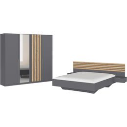 Schlafzimmer-Set Rauch, grau, Holzwerkstoff, Schlafzimmerm&ouml;bel-Sets, "Komplettzimmer Komplett Set Schrank 226 cm Bett 160/180 cm LAMELLA"