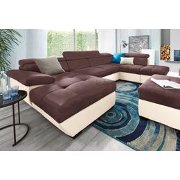 Wohnlandschaft COTTA, B:332cm H:79cm T:102cm, braun, Kunstleder SOFTLUX / Luxus-Microfaser (100% Polyester);Flachgewebe (100% Polyester) / Struktur