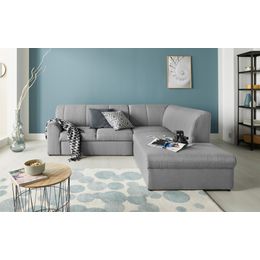 Ecksofa DOMO collection, B:237cm H:78cm T:200cm, grau, Wohnzimmer, Sofas, "Topper zeitlos elegant, kompakte Stellma&szlig;eL-Form", mit Ottomane, wahlweise