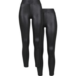Urban Classics Damen Leggings "Urban Classics Damen Ladies Synthetic Leather Leggings 2-Pack", schwarz, Gr. XS, unifarben, 87% Polyester, 13%