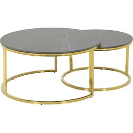 Satztisch Hela, B:80,6cm H:41,37cm T:80,6cm, schwarz, Tische, "LUIS, Couchtisch rund", 2er Set, 12mm Sinterstein; Marmoroptik, Boho Wohnzimmertisch