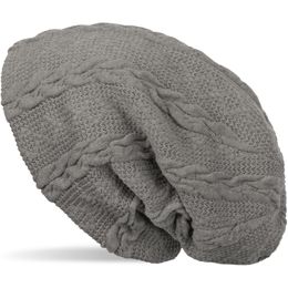 styleBREAKER Damen Strickm&uuml;tze "Feinstrick Beanie mit Zopfmuster und Fleece", grau, Modisch, 50% Viskose CV. 50% Polyester PES., M&uuml;tzen